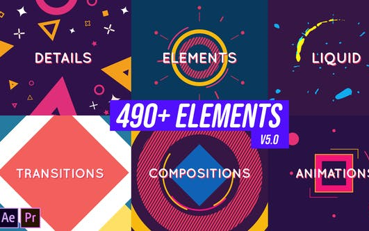 AE模板-MG动画元素形状和运动动画元素包转场过渡火花和爆炸、...