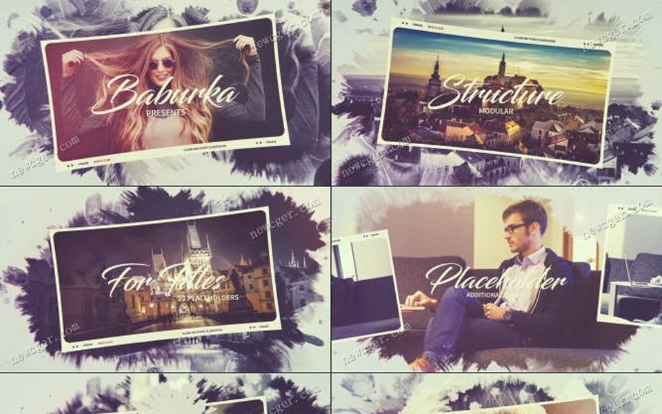 干净的水墨晕染幻灯片展示AE模板