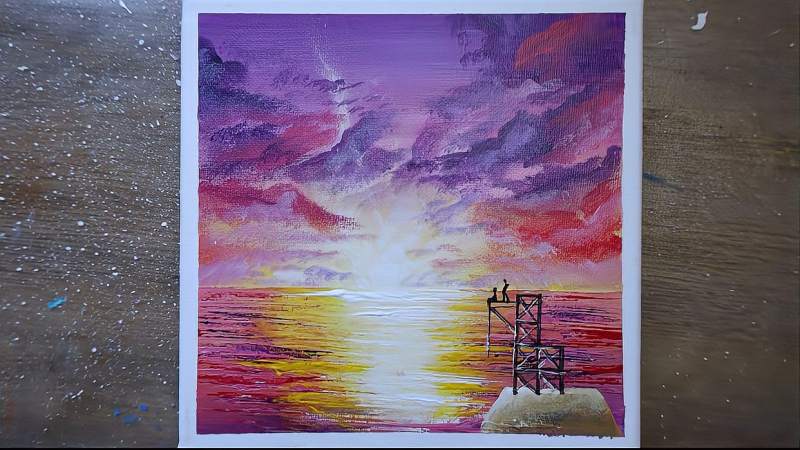 丙烯画/简单唯美风景画/初学者学习绘画入门教程