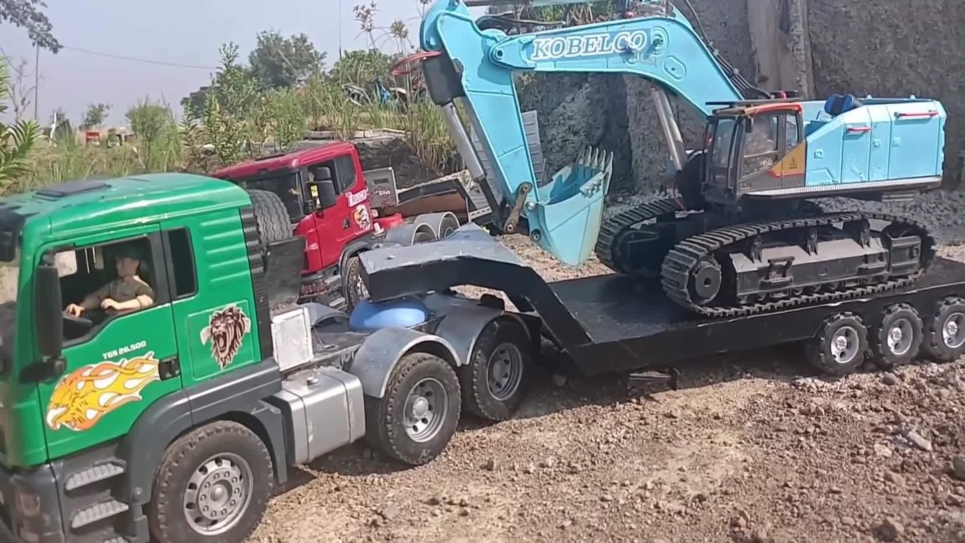 大卡车模型玩具运输挖掘机和装载机