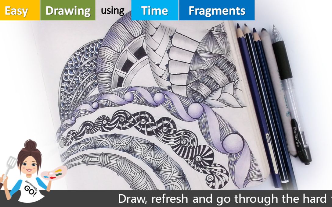 ...继续画多种边纹Liner组合/零成本零基础学习抽象画&禅绕画&曼陀罗...