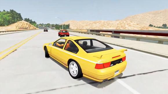 BeamNG:模拟小轿车在拥挤的高速路上连续超车时撞车,画面够酸爽