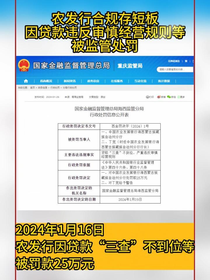 ...合规存短板:因贷款违反审慎经营规则等被监管处罚 #中国农业发展银行