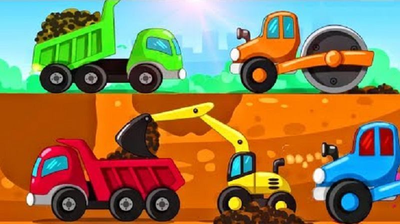 最新挖掘机视频 卡车、压路机 工程车铺路适合你家孩子看的动画片
