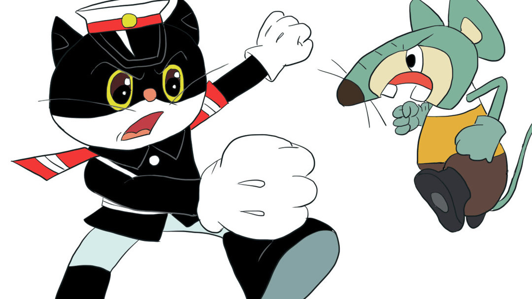 黑猫警长抓老鼠儿童卡通简笔画