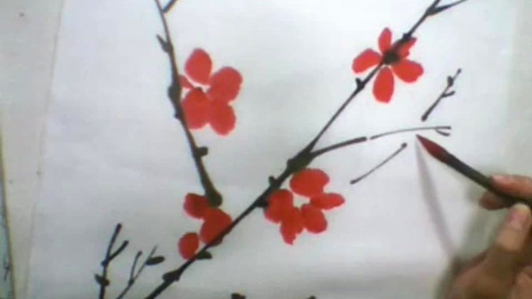 中国画梅花的画法技法教学视频 点梅(国画教程) K