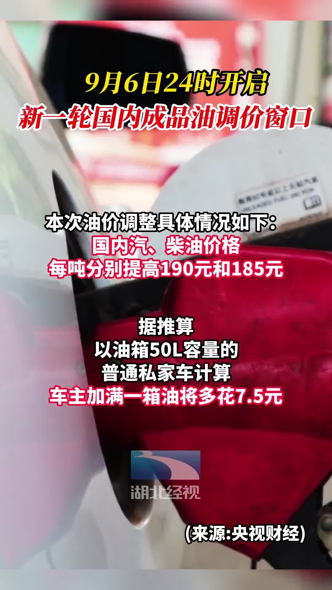 ...国内成品油调价窗口,以油箱50L容量计算,车主加满一箱油多花7.5元。