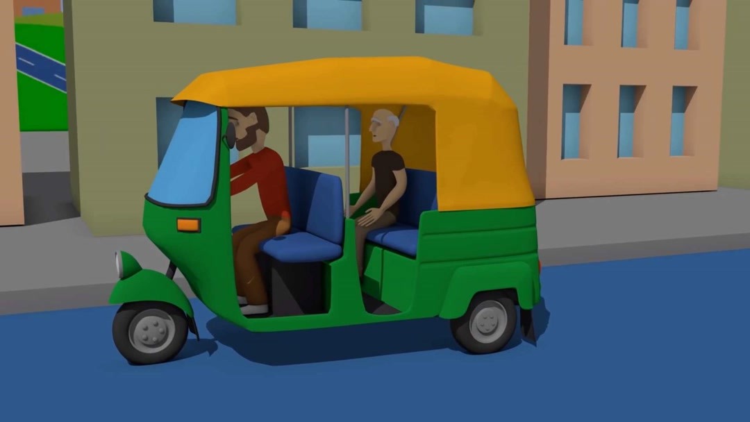 挖掘机益智动画 第74集 三轮车接送乘客