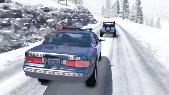 BeamNG:警车开足马力追赶疯狂驾驶的小汽车司机,模拟真实车祸