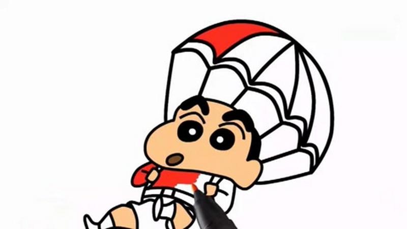 蜡笔小新学跳伞简笔画涂颜色