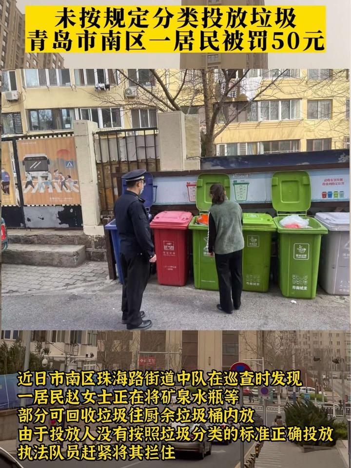 未按规定分类投放垃圾 青岛市南一区居民被罚50元#青岛 #市南区 #...