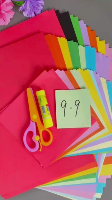 ...彩纸套装来喽,A4彩纸A4卡纸正方形彩纸手工剪刀胶棒手工彩纸手工d