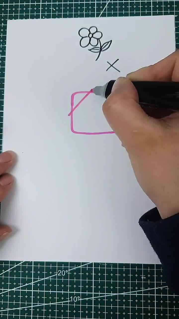 两个正方形教你画玫瑰花 一起学画画 简笔画教程 +