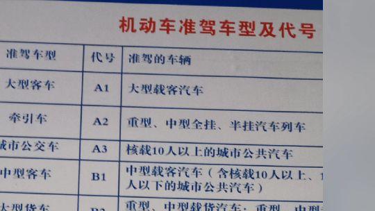 机动车准驾车型及代号