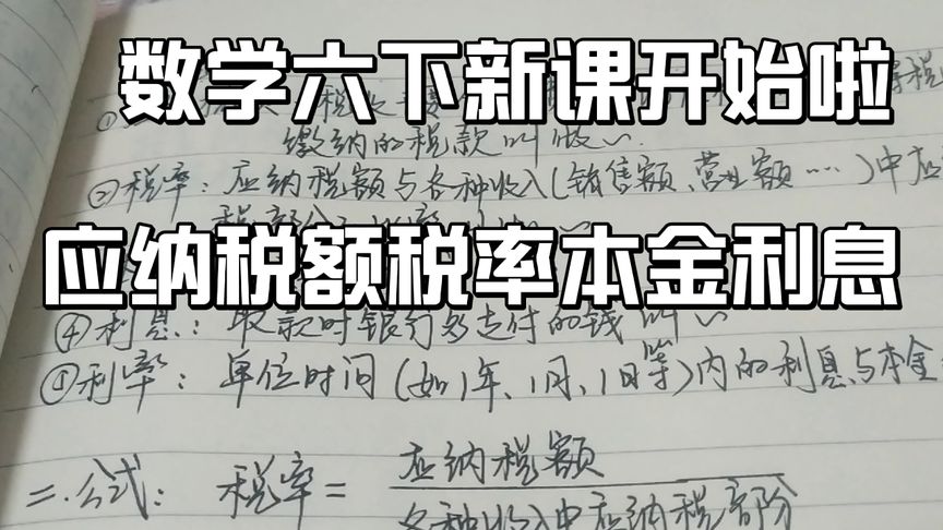 数学六下新课开始啦 讲解应纳税额,税率,本金,利息,利率