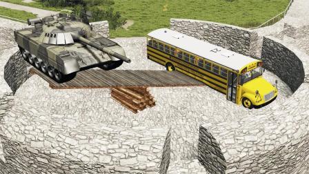 车祸模拟器:坦克、大客车和各种汽车一起玩跷跷板游戏