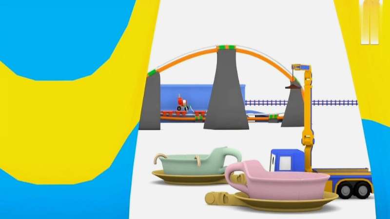 最新工程车车工作视频 挖掘机大卡车表演动画 迷你卡车搭建房子