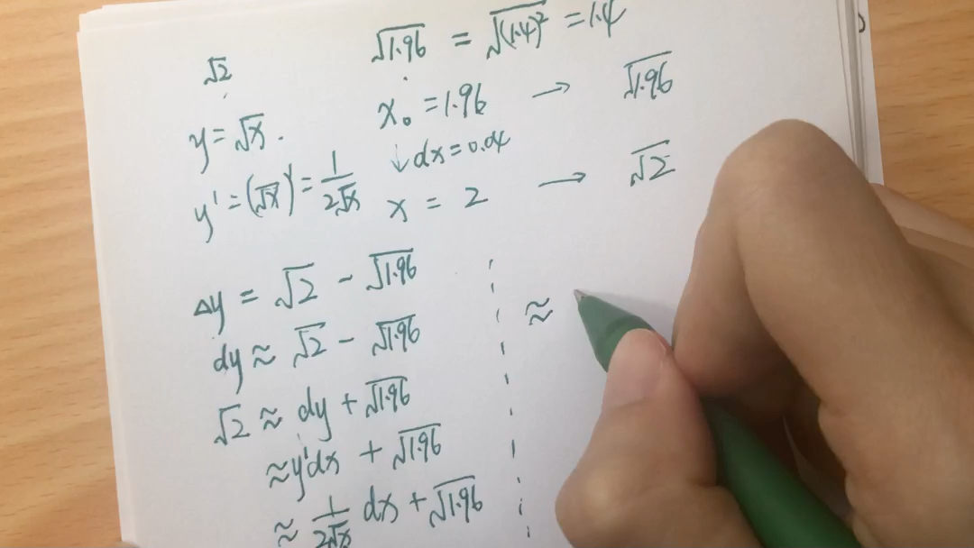 用微分的方法近似根号2