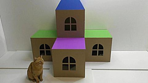 用硬纸板给猫咪手工制作一个房子 太有趣了
