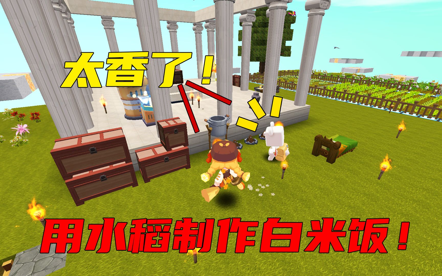 皮皮余迷你世界双人生存16:皮皮余用水稻做的白米饭,橘子吃了都说香!