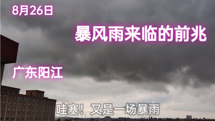 实拍26日广东阳江暴风雨来临的前兆,天空黑乎乎的一片,太震撼了