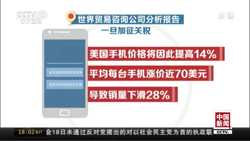 [中国新闻]美国挑起中美经贸摩擦 加征关税将致美手机电脑大幅涨价