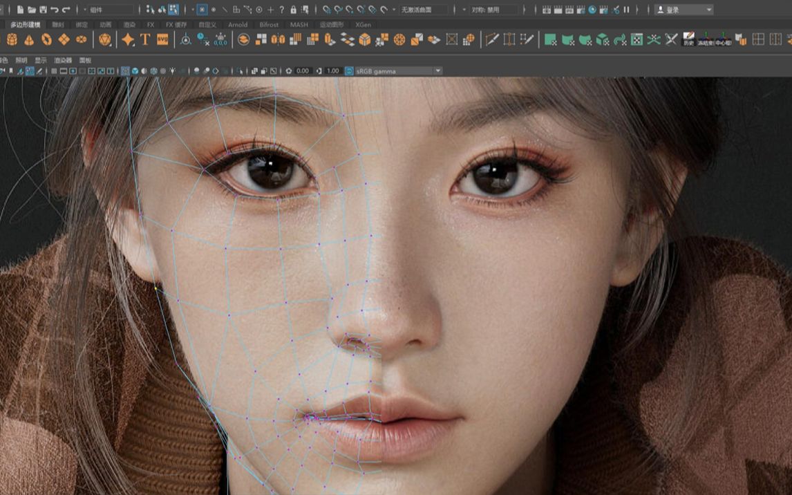 【Maya人物建模】写实女性人物建模教程,超详细的人体头部布线教学...