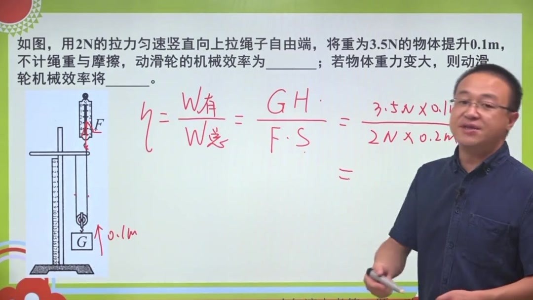 2019哈尔滨中考物理第16题:动滑轮的机械效率