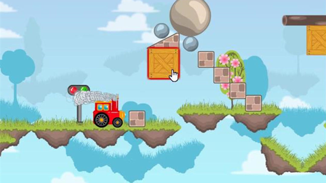 小火车上山 利用三角块石头木棒填坑搭桥游戏