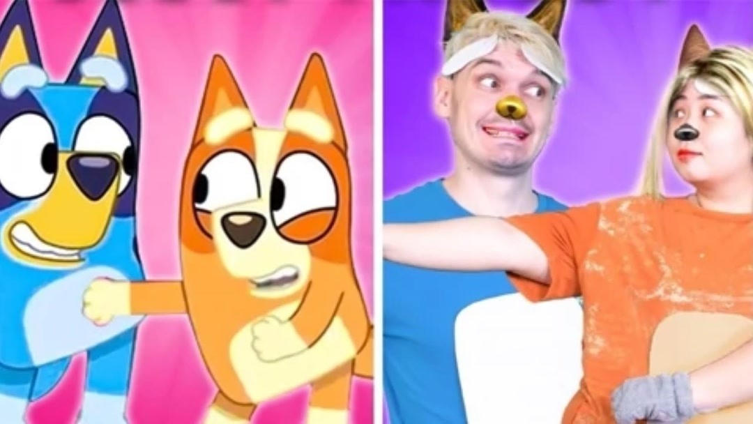 搞笑模仿秀:有趣的动画模仿,小狗布鲁斯和宾果一起玩游戏!