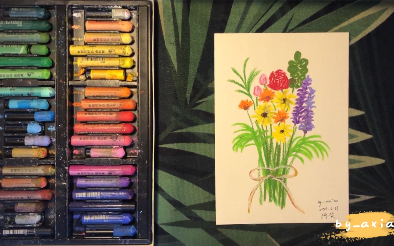 【阿笑的油画棒】用油画棒画一张ins风的花束吧|零基础也能学会的...