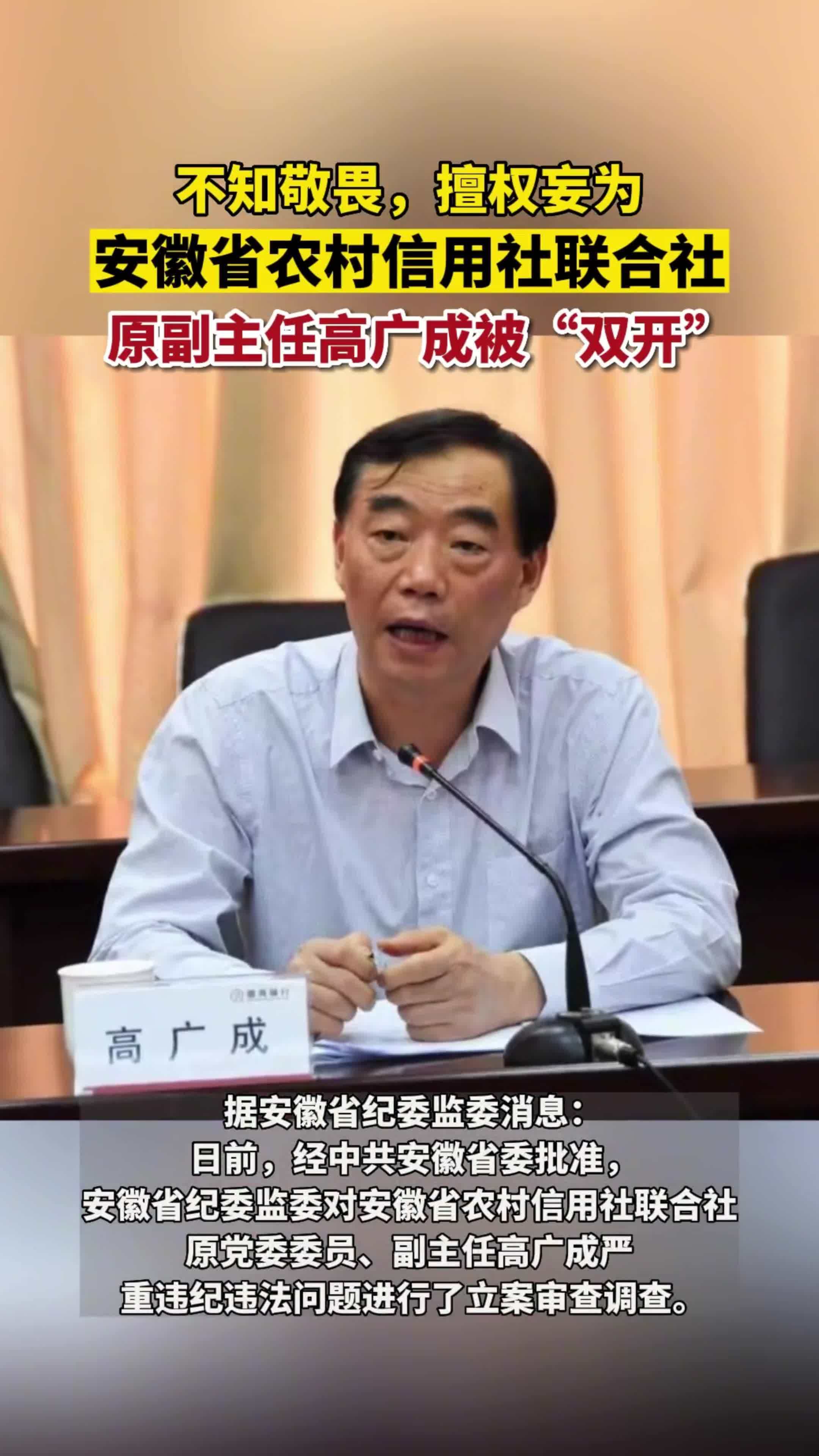 安徽省农村信用社联合社原副主任高广成被“双开”