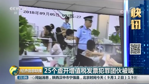 [经济信息联播]快讯 25个虚开增值税发票犯罪团伙被端