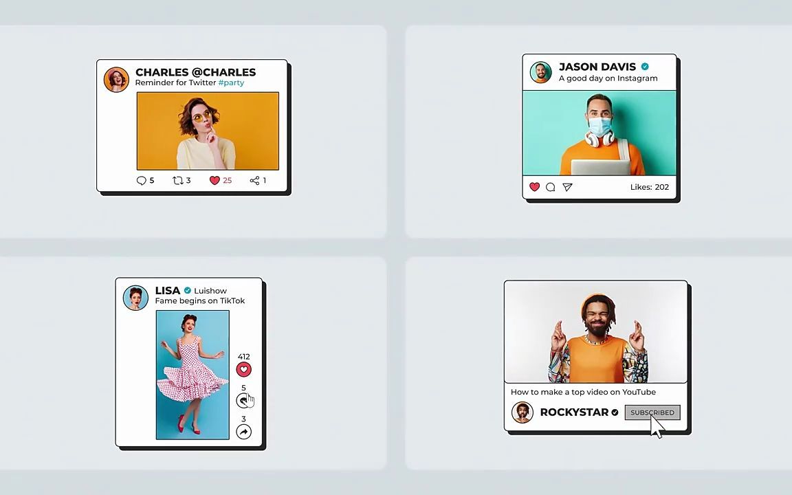 AE模板-70组创意动漫卡通风格社交媒体点赞关注评论聊天元素动画