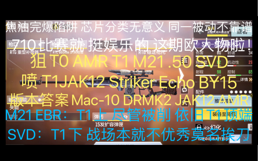 ...简评710战场挑战赛+现版本狙击枪霰弹枪梯度排行+版本答案枪械...