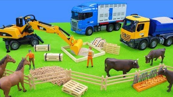 工程车动画:挖掘机,翻斗车和小货车