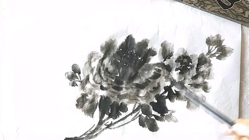 写意画水墨牡丹花技法示范,水与墨的魅力造就墨牡丹的奇迹