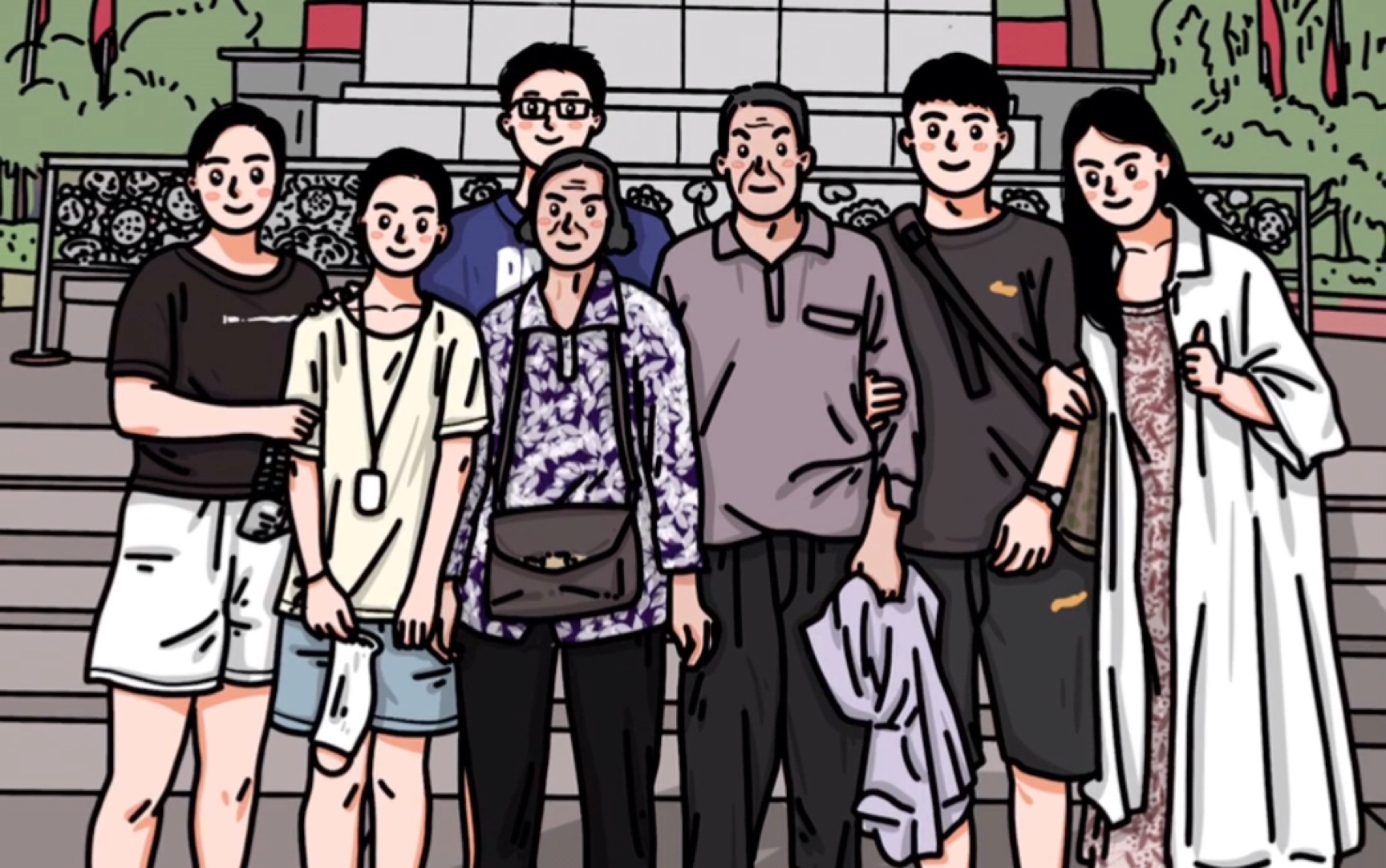 卡通手绘全家福