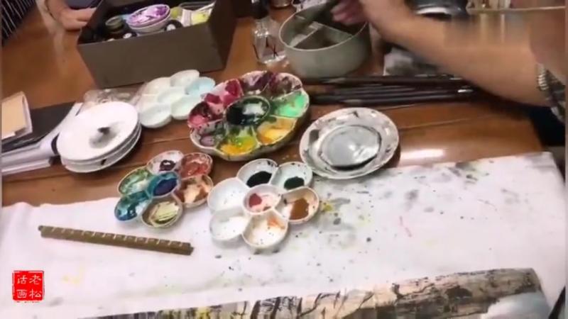 山水画《高山流水》近距技法示范,笔法墨法一目了然(六)