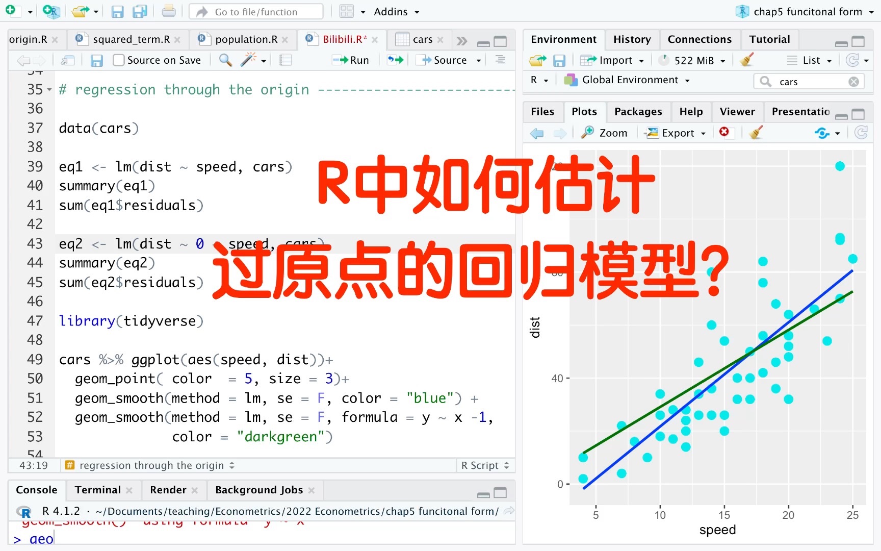 R中如何估计过原点的回归模型?