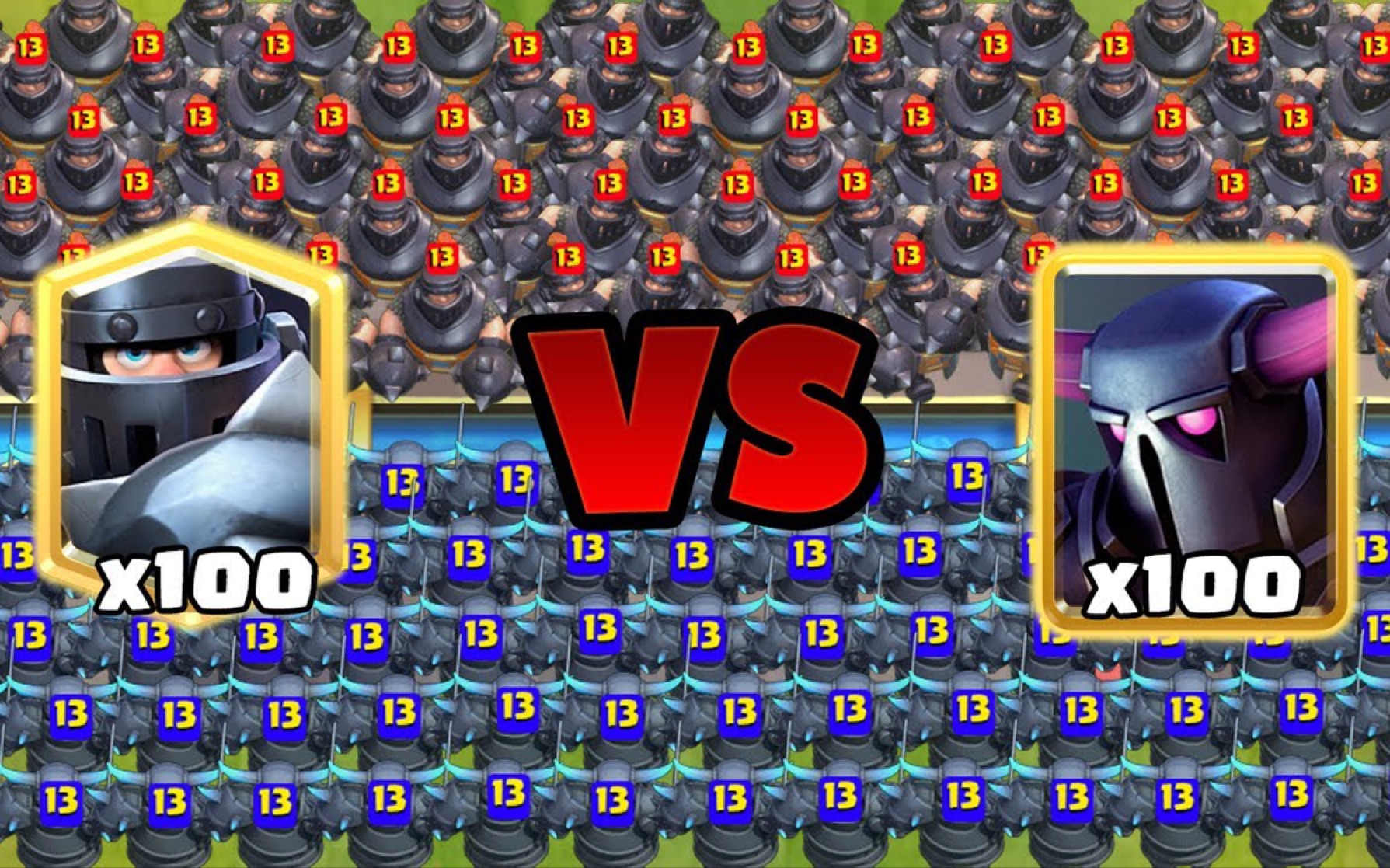 【皇室战争】满级之战!100个超级骑士对战100个皮卡超人!谁会嘤?