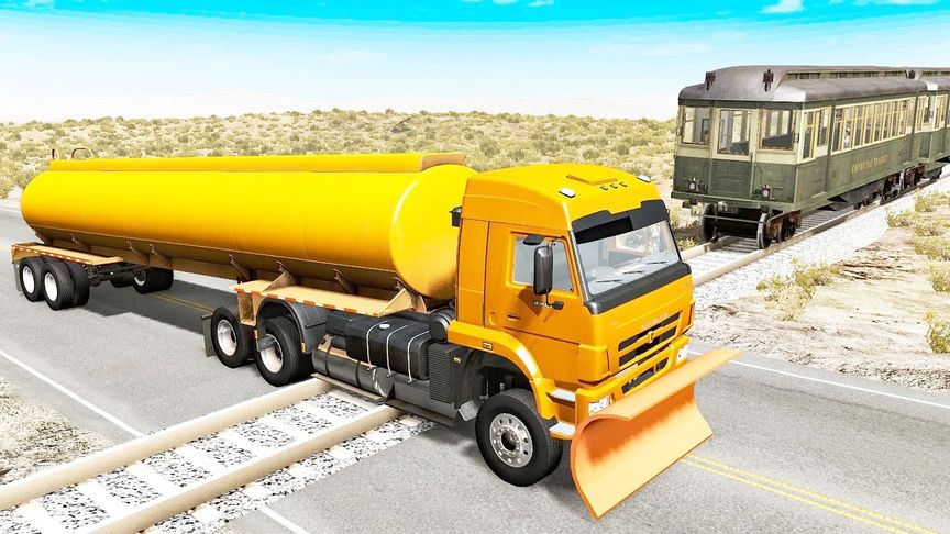 BeamNG:喷气式地铁列车开足马力冲向满载的油罐车,拟真车祸模拟