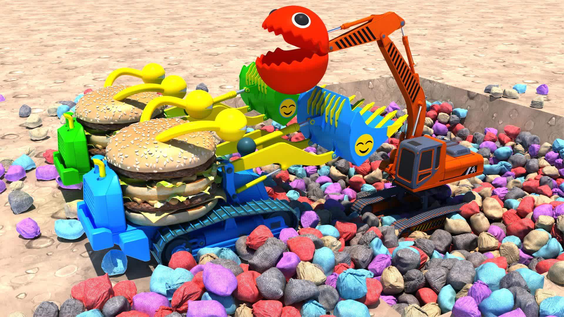 减速带垃圾、少儿挖掘机动画片工程车汽车玩具车幼儿启蒙益智动画