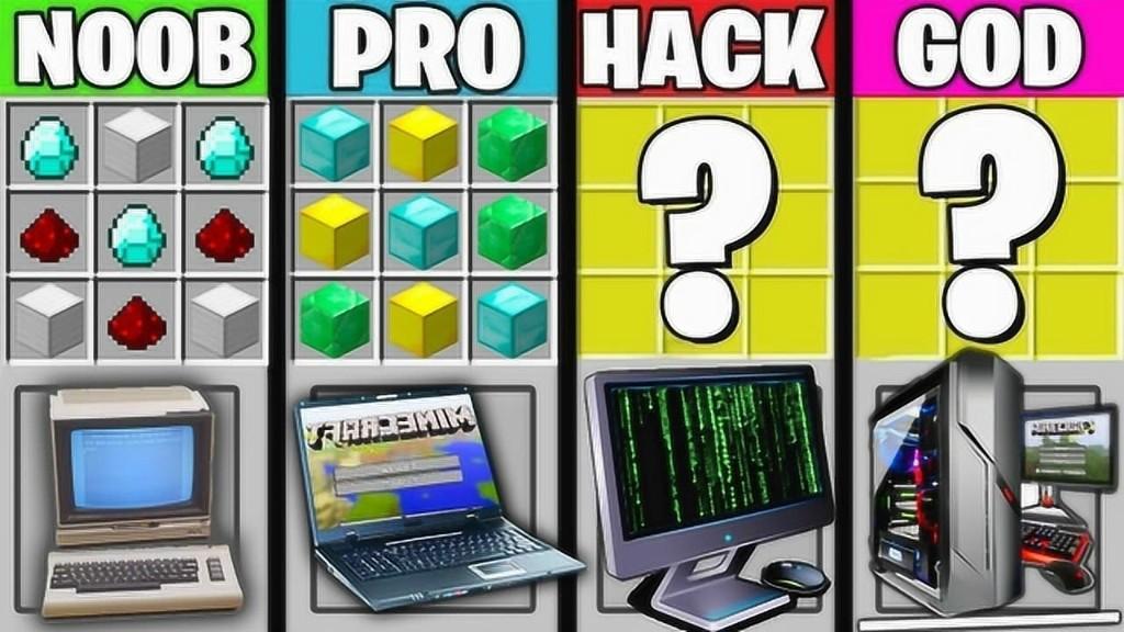 我的世界MC动画: 新手vs高手vs黑客vs上帝-电脑制作-怪物学院