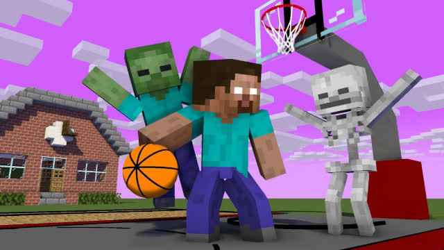 小灰篮球场投球,帅气的灌篮让朋友目不转睛,小蓝都看傻眼了