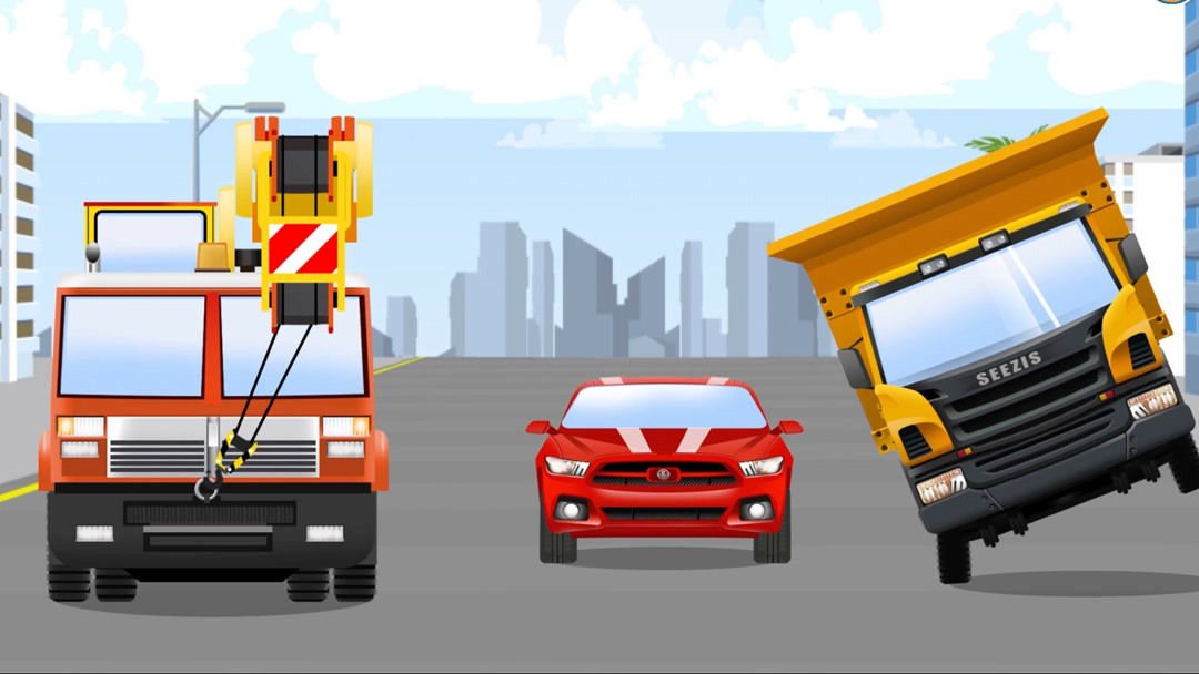 汽车动画城 第9集 大吊车和大卡车 欺负小汽车 跌入坑里