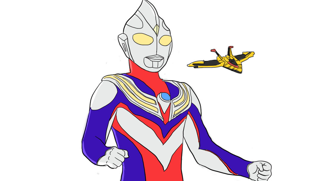 迪迦奥特曼与飞机儿童卡通简笔画