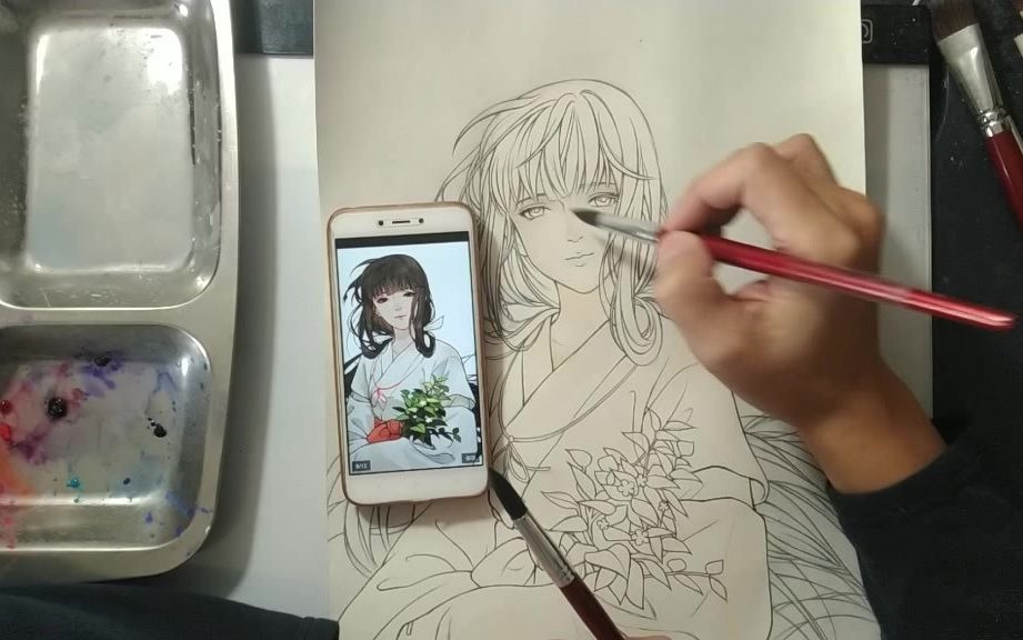 633如何画出水润的肤色?如何表现巫女服的立体感?