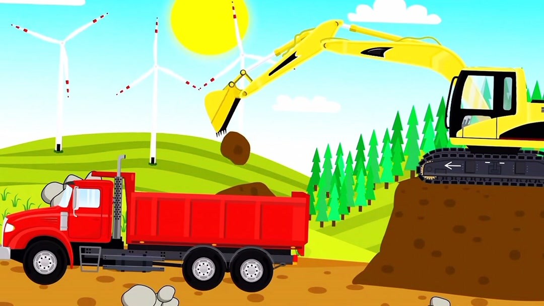 工程车之挖掘机 自卸车 推土机 益智早教动画 学习认知颜色