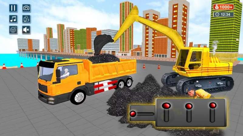 大型模拟挖掘机和卡车工作视频 工程车模拟游戏